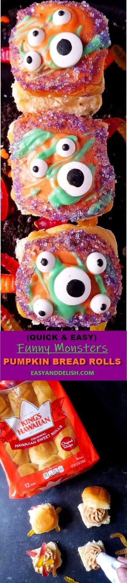 Funny Monsters Pumpkin Bread Rolls - Easy and Delish